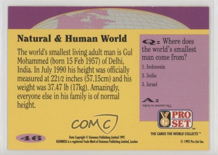 1992 Pro Set Guinness Book of Records Gul Mohammed Smallest At Large ...