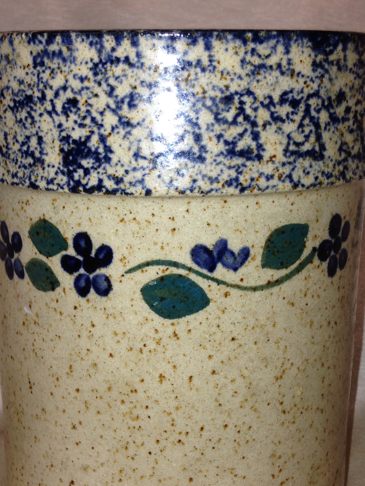 THREE RIVERS POTTERY 1993 COSHOCTON OHIO UTENSIL HOLDER CANISTER BLUE ...