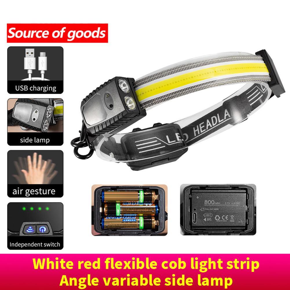 COB LED Sensor Headlight Rechargeable Mini Flashlight Camping Torch (B ...