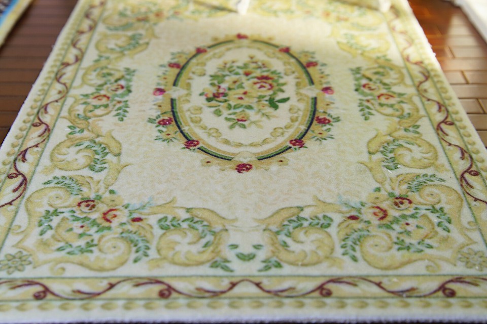 Vintage Fresh Green Leaves & Swirls Red Rose Floral Dollhouse Miniature ...