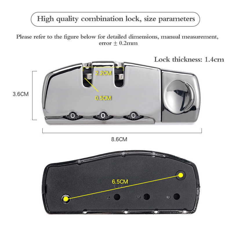Simple Back 3 Digit Combination Suitcase Padlock Reset Luggage Lock ...