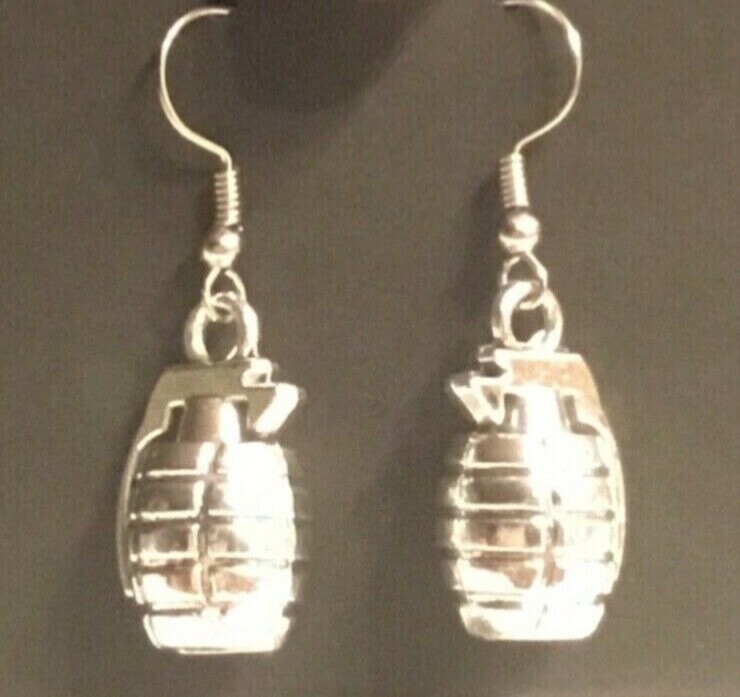 3D Gothic Grenade Earrings Handcrafted Silver 👻🧲 (1) Pair Free Gift Bag ...