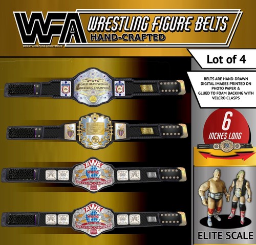 AWA ELITE SCALE Lot Of 4 Hand Made Wrestling Figure Belts 6 INCHES LONG ...