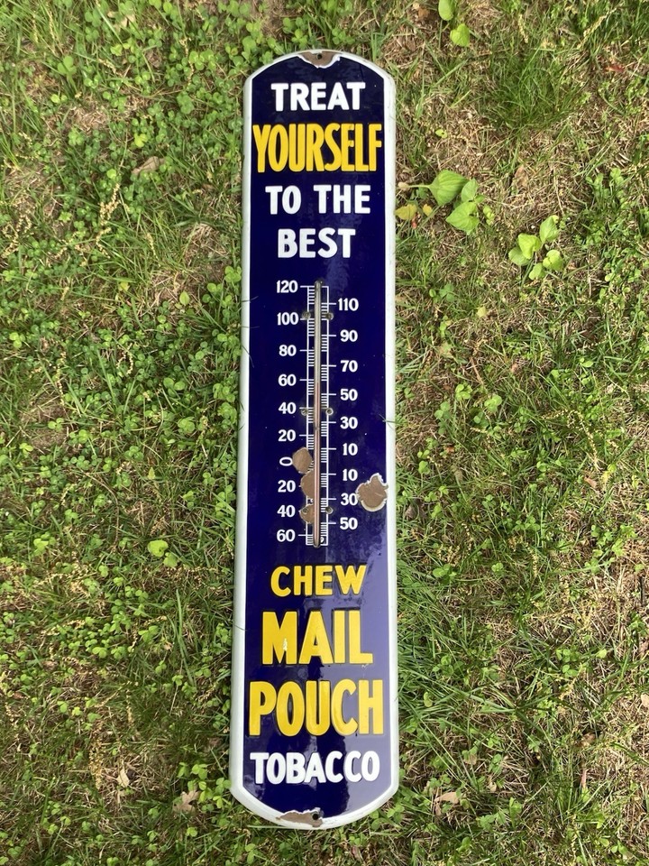 Original Porcelain Chew Mail Pouch Tobacco Advertising Thermometer ...
