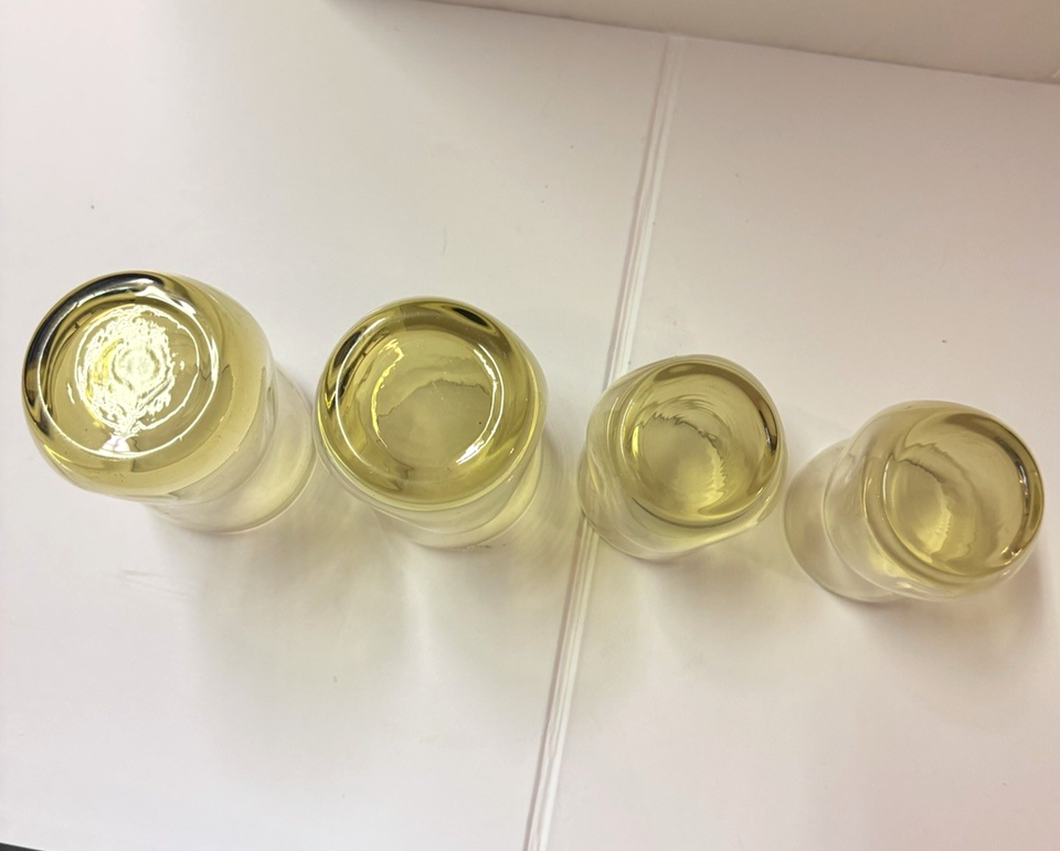Thumb Indention Glasses Set of Four Amber Glass Two 4" T and Two 3.5" T ...