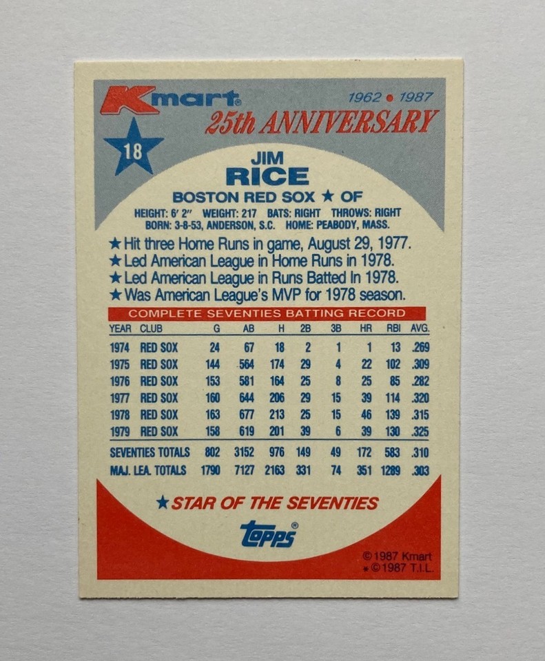 1987 topps K-Mart 25th Anniversary #18 Jim Rice HOF RED SOX | eBay