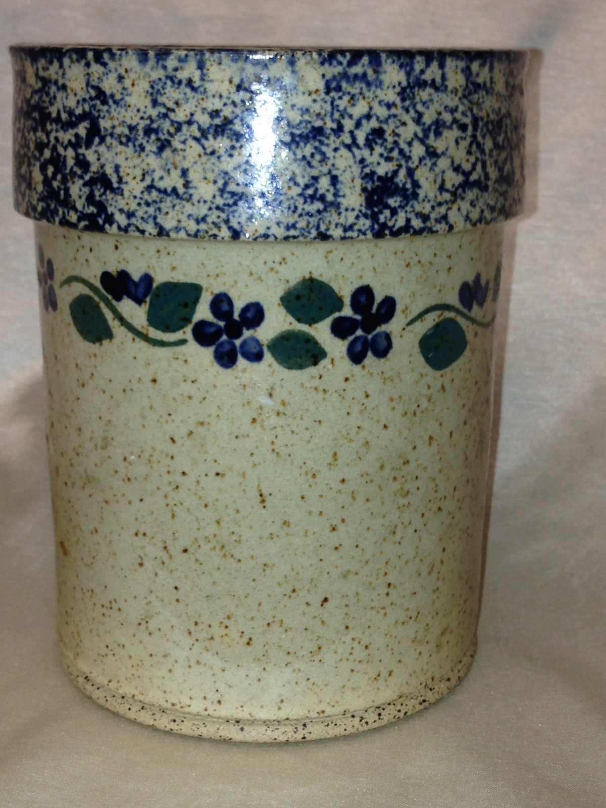 THREE RIVERS POTTERY 1993 COSHOCTON OHIO UTENSIL HOLDER CANISTER BLUE ...