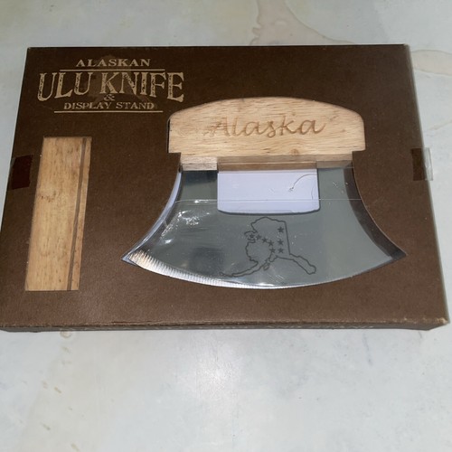Alaskan ULU Knife Stainless Steel Blade Wood Handle Display Stand NEW ...