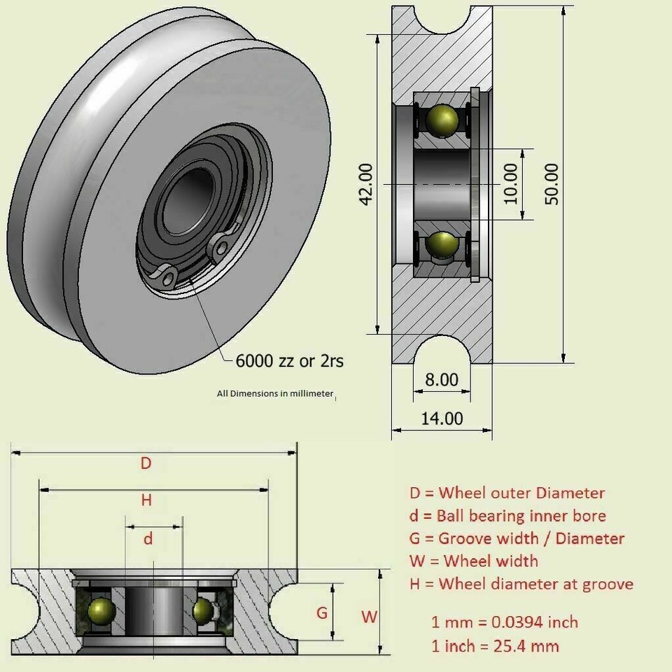 Delrin Acetal Pulley Wheel with U-groove Guiding Rail Choose Diameter ...