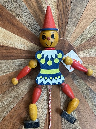NWT Vintage Wooden Pull string Toy Austria Jester Clown Elf Jumping ...