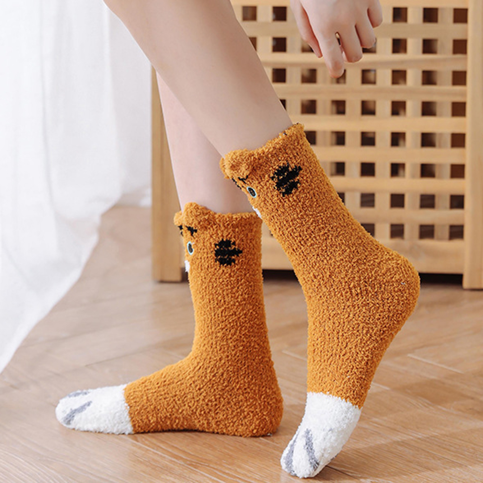 1 Pair Indoor Socks Highly Elastic Keep Warm All-match Women Cartoon ...