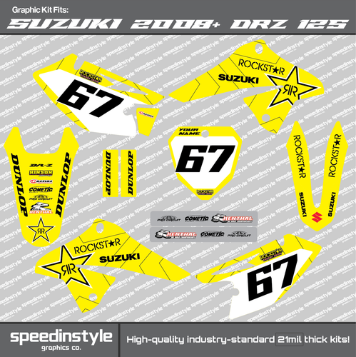 Graphics Decal Kit For Suzuki DRZ125 (2008-2021) DRZ 125 REV-YELLOW ...