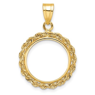 14k Yellow Gold 2mm Rope Edge 15mm Prong Coin Bezel Pendant | eBay