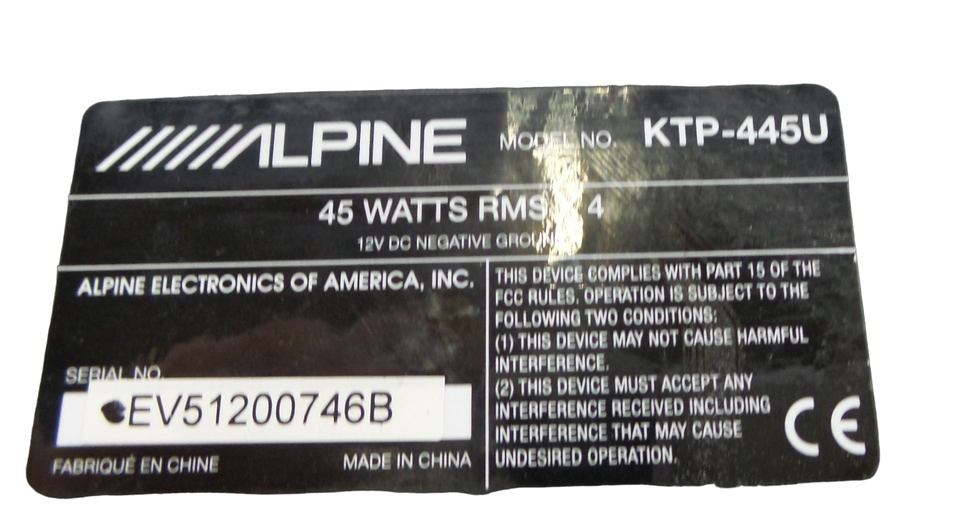 Alpine KTP-445U 4 Channel 45W Power Pack Car Amplifier- Free shipping ...