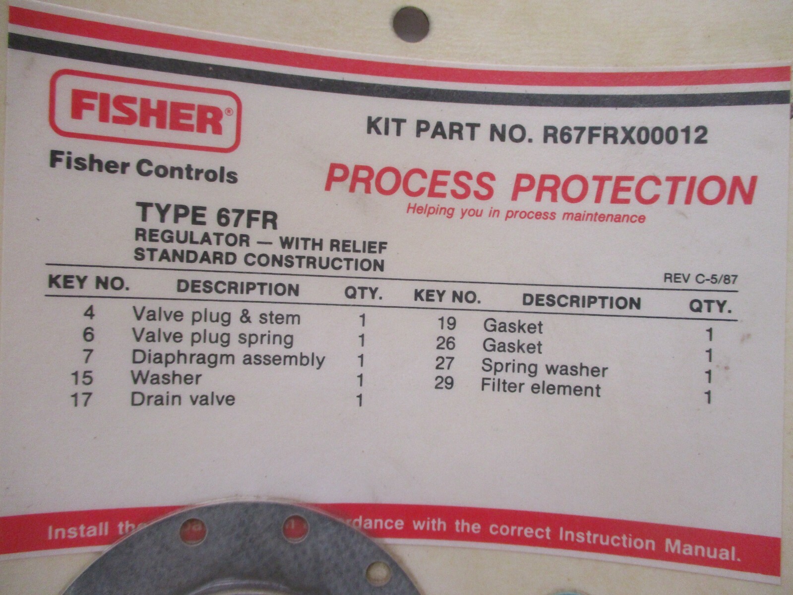 Fisher R67FRX00012 Regulator Rebuild Kit for sale online | eBay