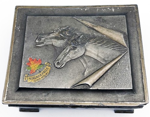 VTG Embossed Niagara Falls Hinged Metal Trinket Box Horse Horses Japan ...