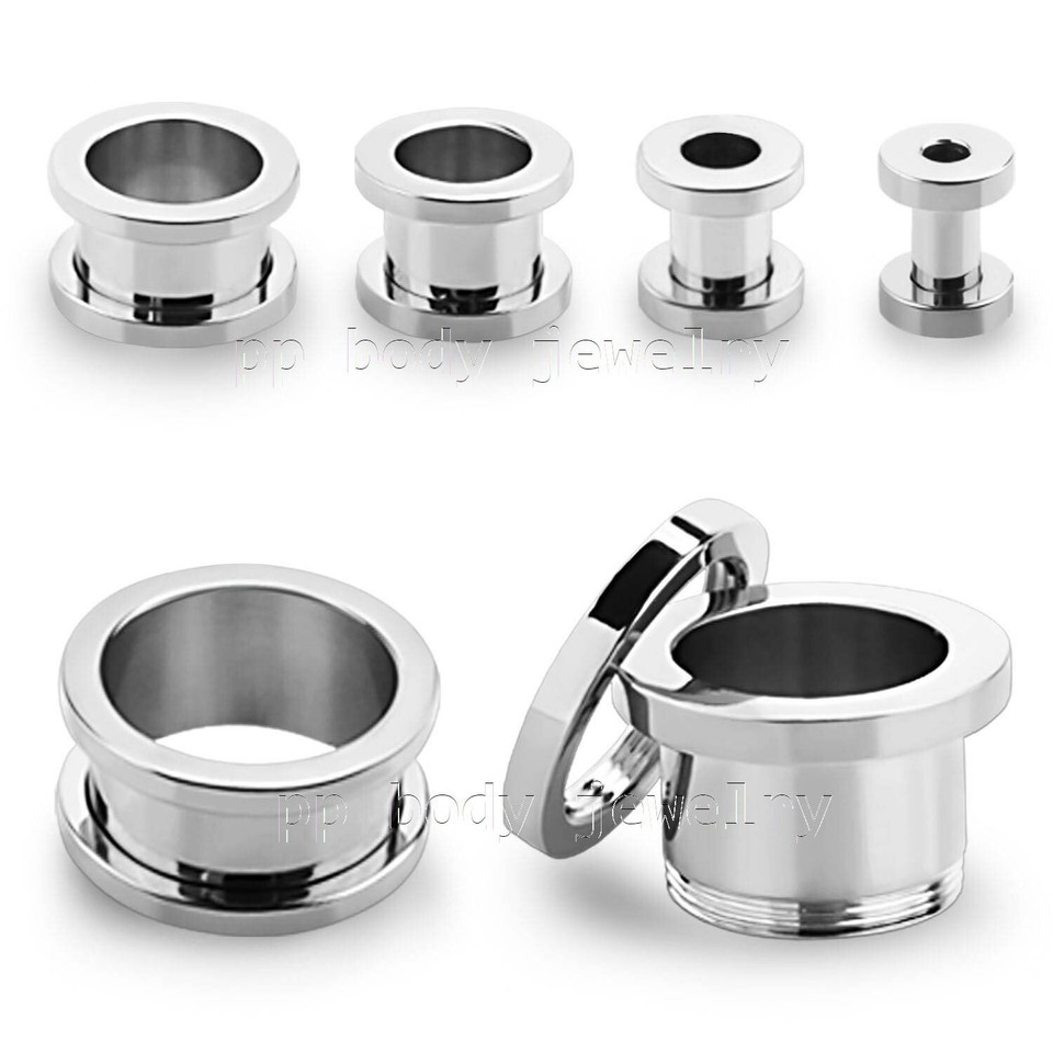 PAIR 316L Surgical Steel Screw Fit Flesh Tunnel Ear Plug 16G to 00G | eBay