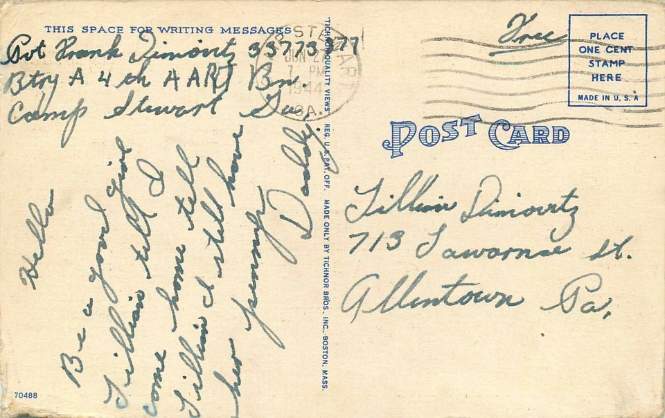 Postcard Army Soldiers Free Mail Comic Pudgy Soldier 1944 Something in ...