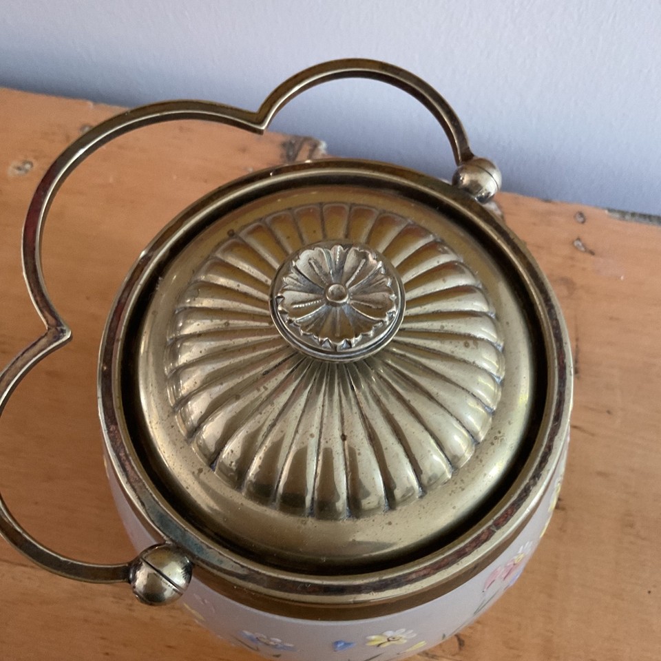 Antique Glass Hand Painted Enamel Biscuit Barrel Jar, Silver Plated ...