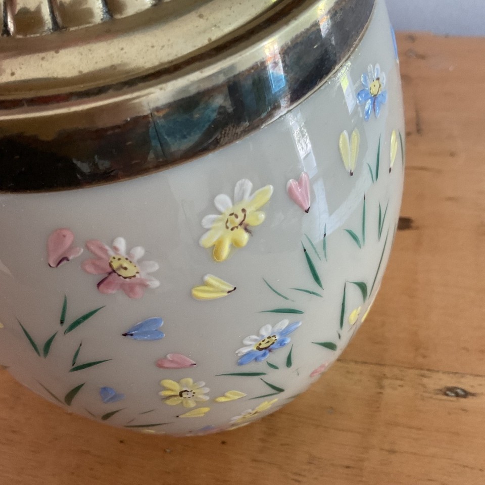 Antique Glass Hand Painted Enamel Biscuit Barrel Jar, Silver Plated ...