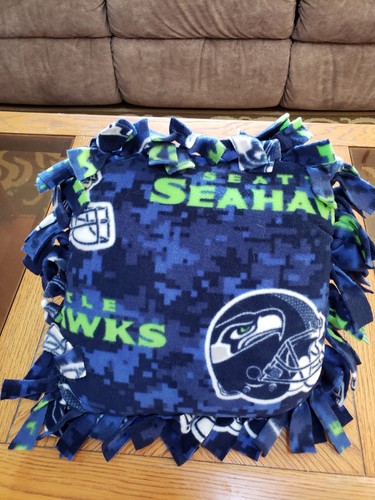Seahawks Pillow 14 by 14 inches. Made with fleece fabric in blue ...