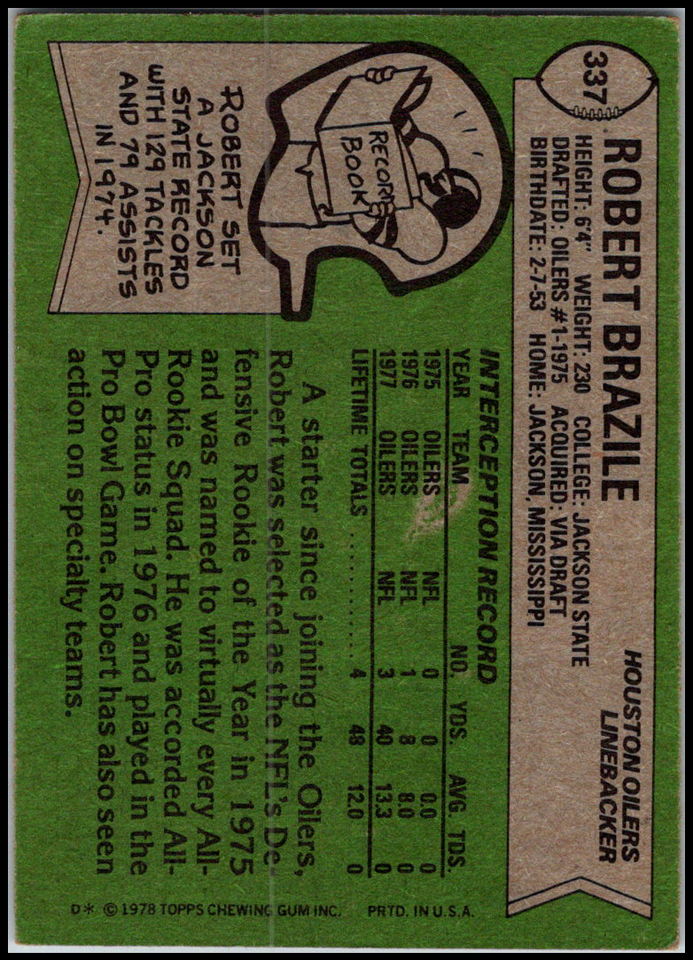 1978 Topps #337 Robert Brazile FREE SHIPPING! | eBay