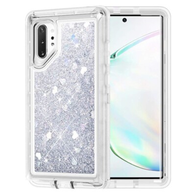 For Samsung Note 10 Transparent Heavy Duty Glitter Quicksand Case w ...