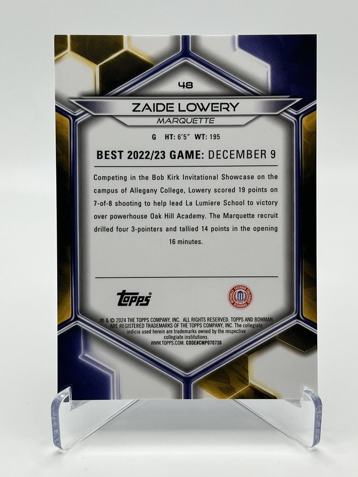Zaide Lowery 2023-24 Bowman Best University Blue /150 RC Marquette ...