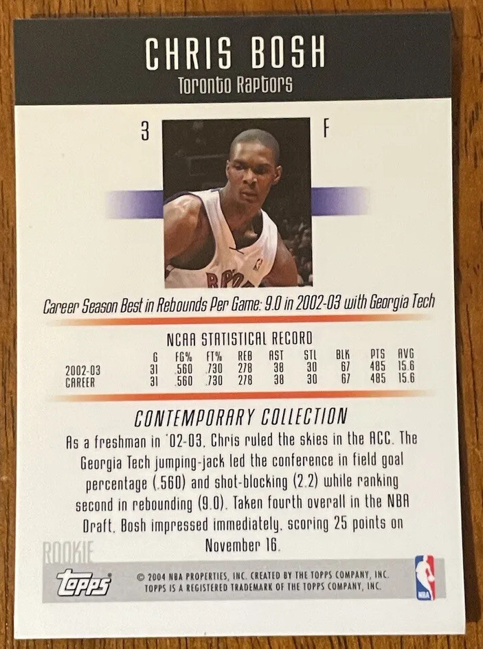 Chris Bosh 2003-04 Topps Contemporary Collection #3 Rookie Card | eBay