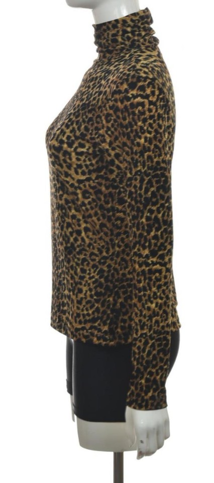 Mixit Womens Top Size M Black Brown Animal Print Blouse Long Sleeve ...