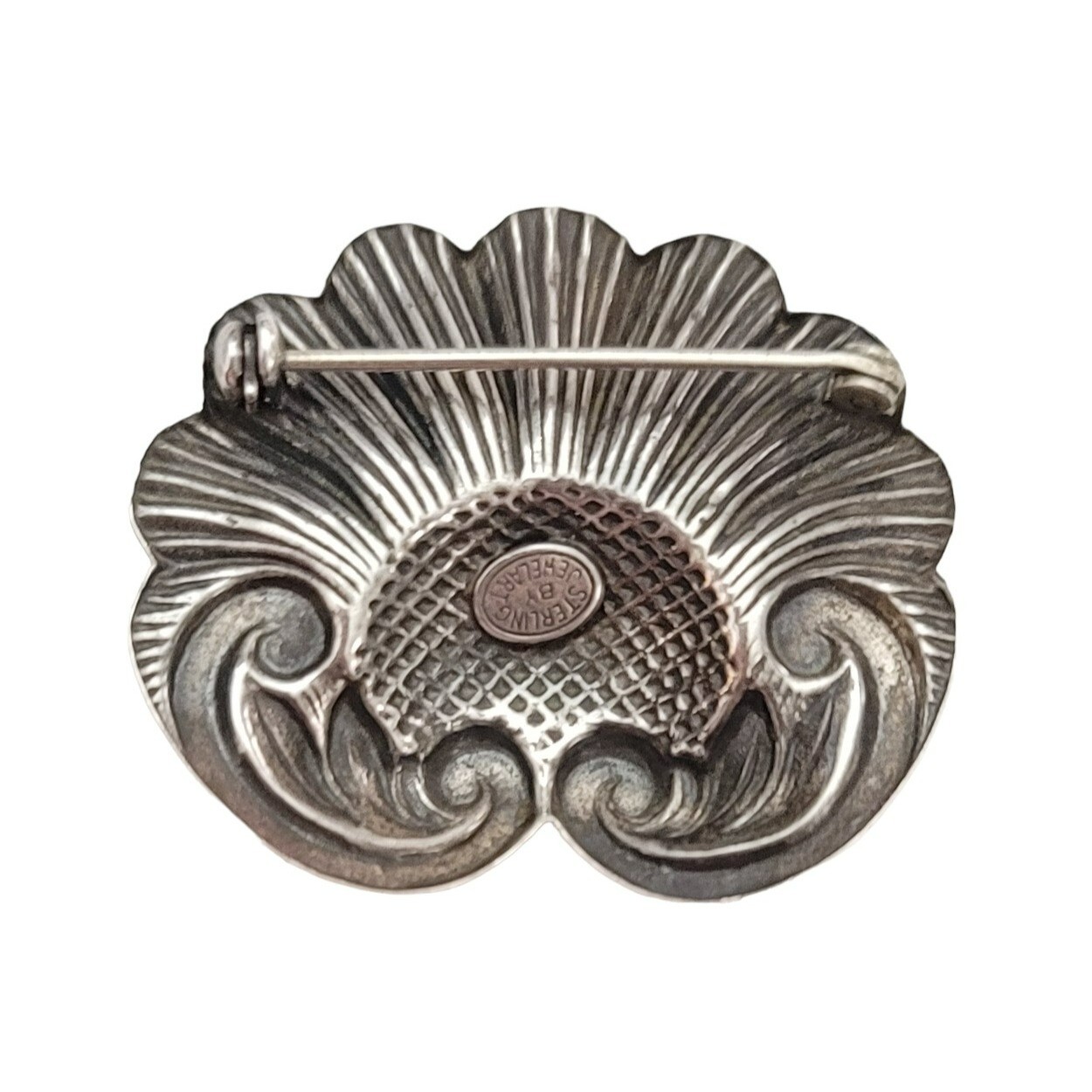 Sterling Silver Jewel Art Clam Shell Feather Brooch, … - Gem