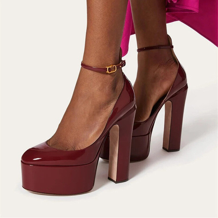 Womens Super High Platform Block Heels Faux Leather Round Toe Round Toe ...