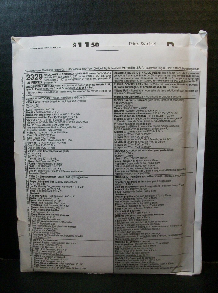 McCall's Pattern 2329 Halloween Tree / House Witch Ghost Cat Pumpkin ...