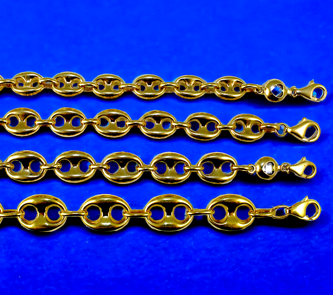 14K Yellow Gold Puff Anchor Mariner 3D Chain Necklace Real Gold 8mm ...