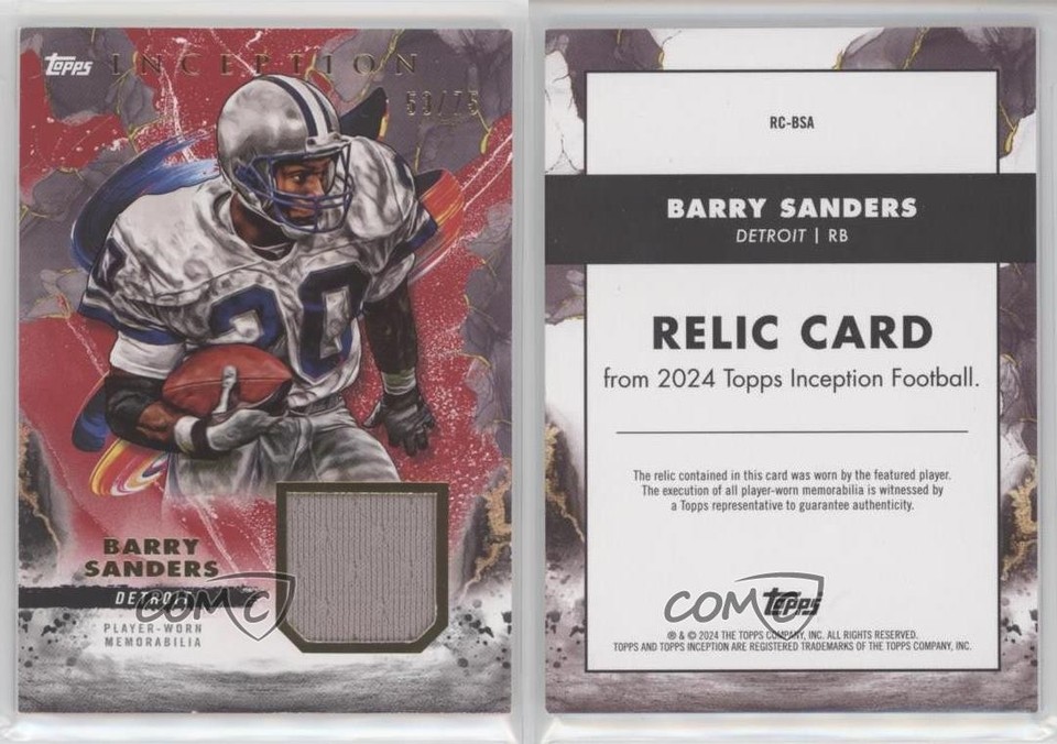 2024 Topps Inception Relic Red /75 Barry Sanders #RC-BSA HOF | eBay