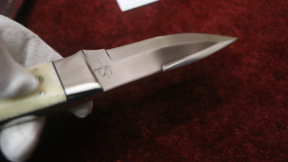 CUSTOM MADE LOVELESS STYALE FULL TAPER TANG CAMEL BONE HUNTING SKINER ...