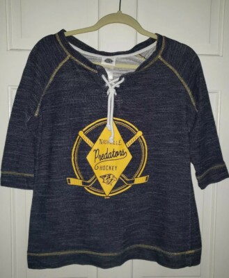 NASHVILLE PREDATORS NHL navy Blue Heather Gold Logo Pullover Top. Girls ...