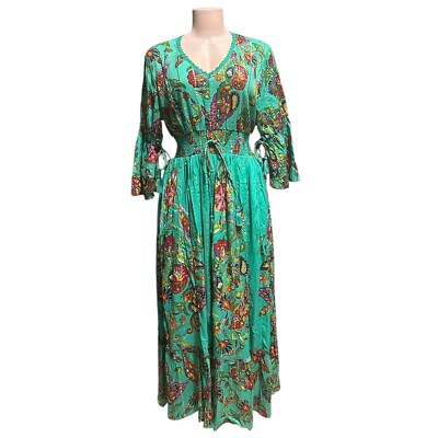 Me 2 Magic Bohemian Paisley Maxi Dress Green Long Sleeve Size XL NWT | eBay