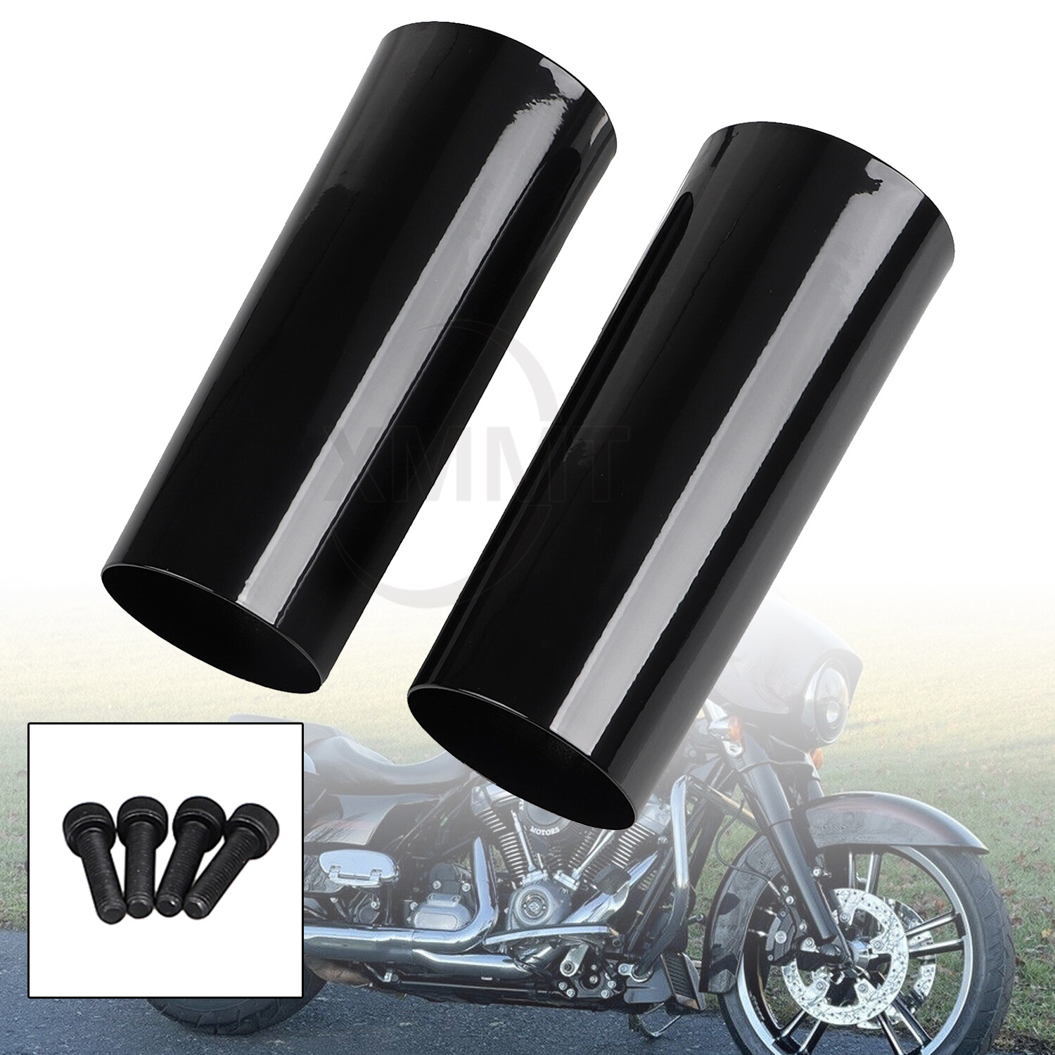 +2" Black Fork Slider Covers Cow Bells For Harley Road King Electra ...