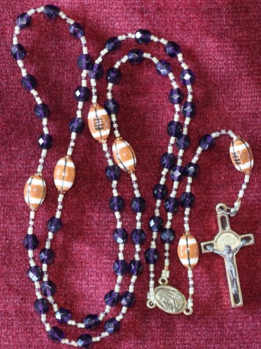 Vintage Purple and White Rosary with Football Divider Beads | eBay