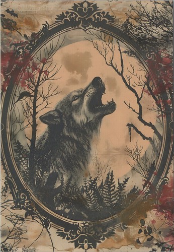 Wolf Howling Art Ornate Frame and Forest Scene Image Card Blank Back ...