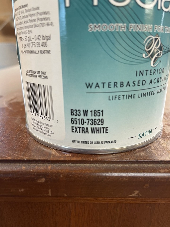 Sherwin Williams Pro Classic Enamel Water Base Paint/Satin/ Extra White ...