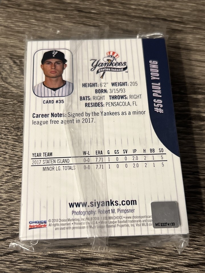 Brand New Sealed 2018 SI Staten Island Yankees Baseball Team Card Set ...