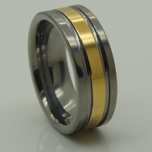 8mm width 2tone gold plating groove pipe cut scratch proof tungsten ...