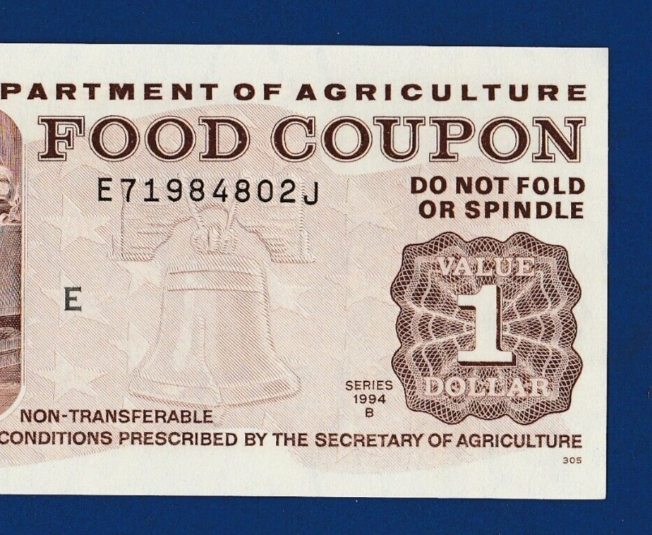 FOOD STAMP COUPON $1.00 1994 B E71984802J M/C E TOKEN scrip UNC USDA | eBay