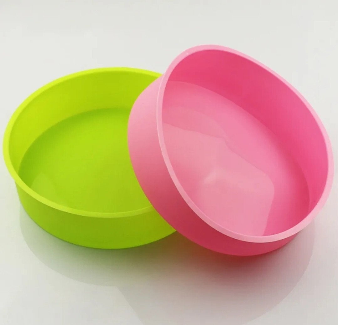 2 x 8 inch Silicone Cake Baking Trays Pans Round Sponge Moulds Tins Non ...