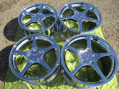 17" NEW SET CORVETTE C5 OEM CHROME WHEELS WITH FULL POLISH 5102 5104 | eBay
