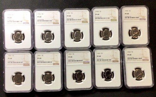 1955-1964 Complete Run (10) Jefferson Nickels All NGC PF68! ENN Coins ...