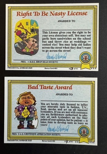 2025 TRUMP PAIL KIDS GARBAGE Demigod Don 41d & 41e GPK Bonus CARDS ONLY ...