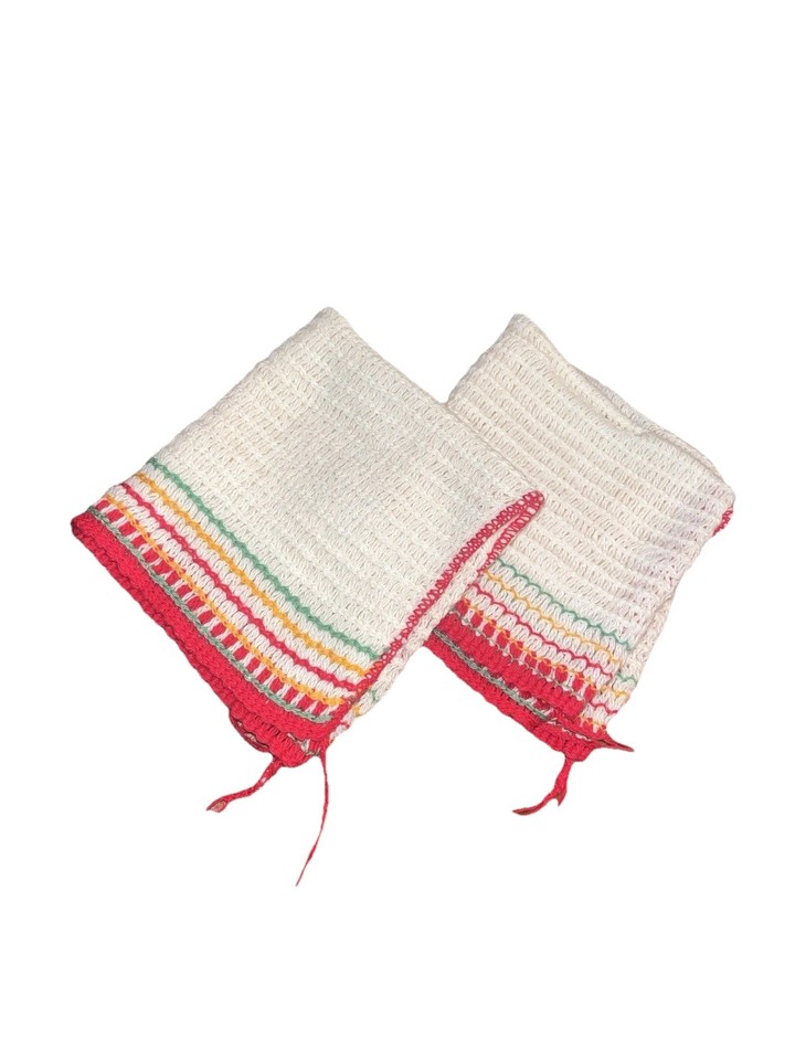 2 VINTAGE Loose Weave Striped All Cotton Dish Cloths Rags 10”x 11 ...